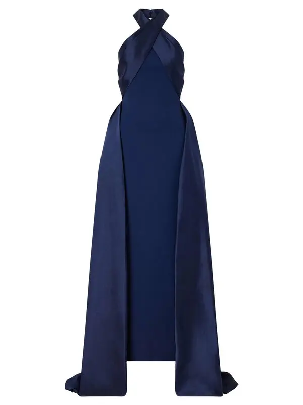 Solace London Rumi Halterneck Crepe Gown - Navy
