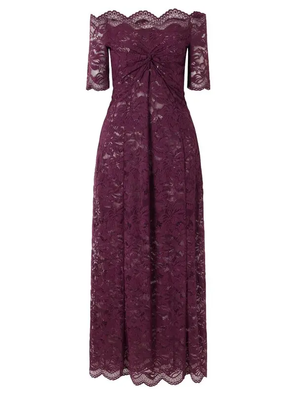Rabanne Ruched Lace Midi Dress - Purple