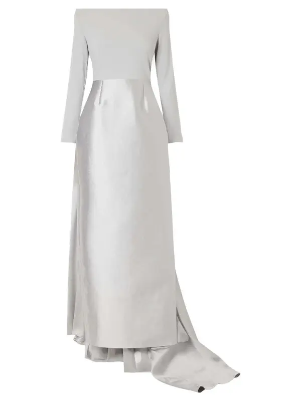 Solace London Winslow Off-the-shoulder Crepe Gown - Platinum
