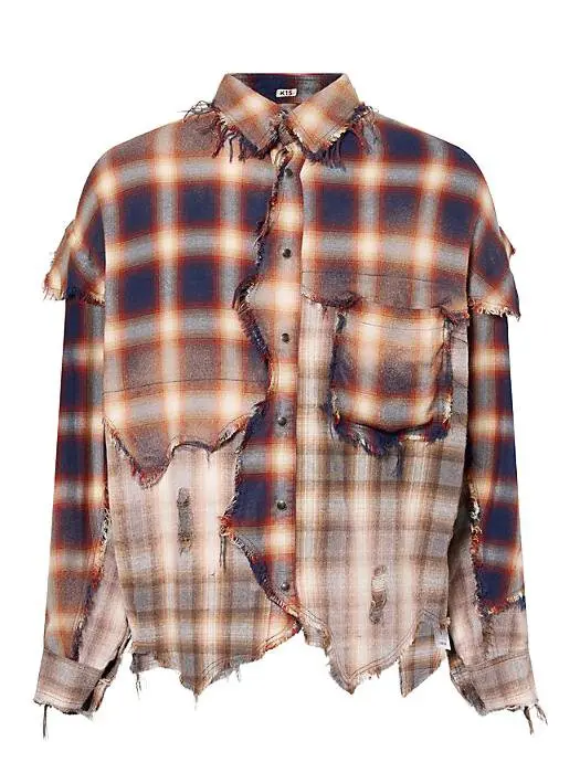 KHOKI Distressed Checked Long-sleeve Jersey Shirt - Red