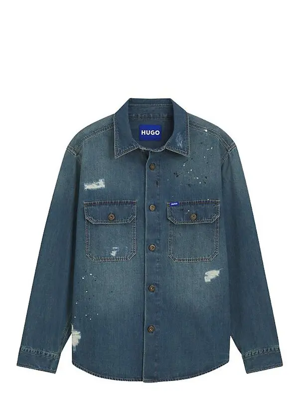 Hugo Distressed-effect Denim Shirt - Navy
