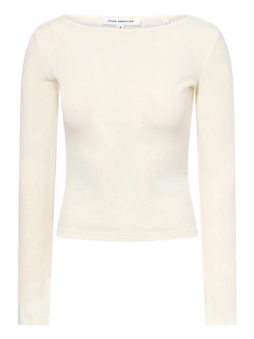 Good American The Variegated Rib Boat-neck Cotton Top - Chalk