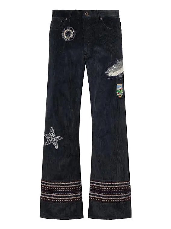 KHOKI Patched Design Cotton Corduroy Trousers - Black