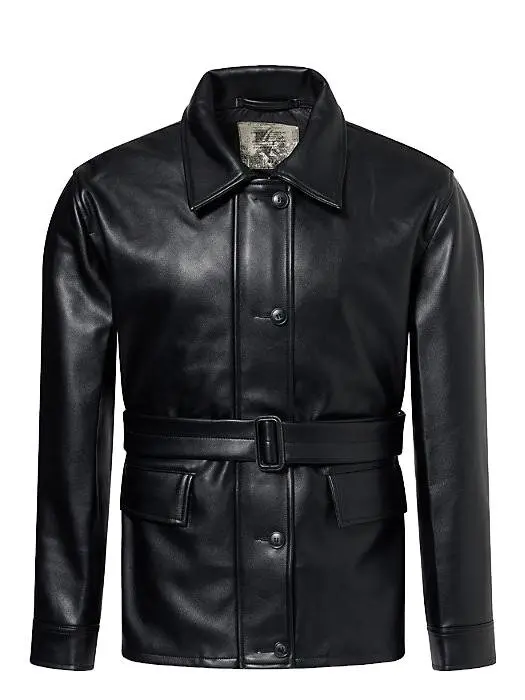 BASKETCASE Belted Faux Leather Jacket - Black