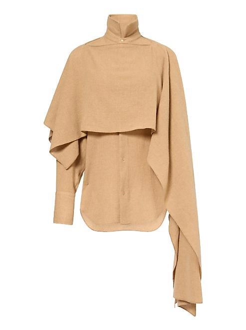 DARKPARK Georgia Detachable Scarf Cashmere And Wool Shirt - Camel