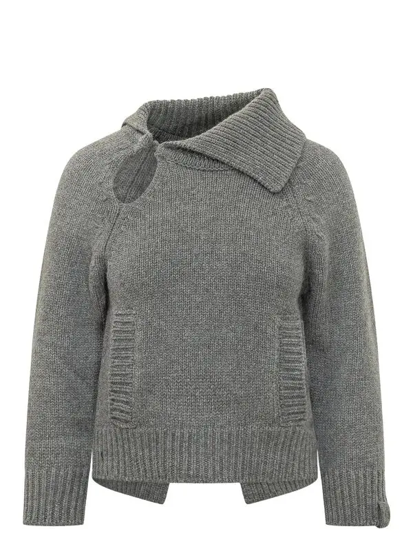 Victoria Beckham Sweater In Wool With Asymmetrical Collar - Grey