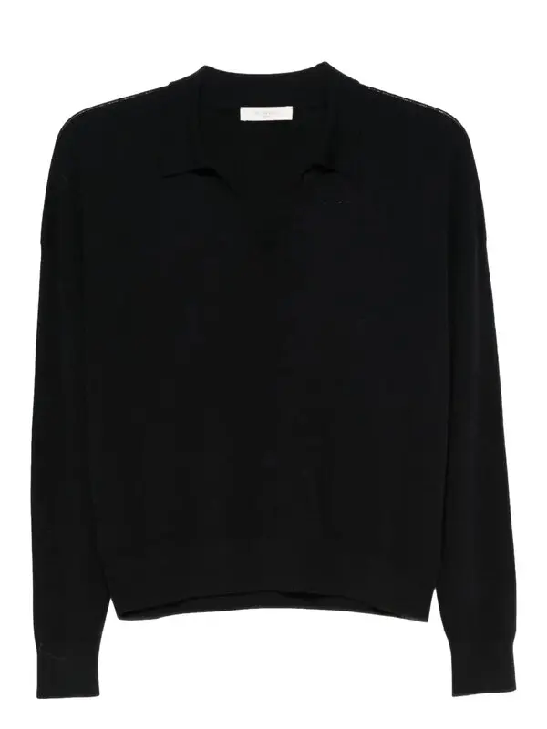 ZANONE V-neck Wide Fit Polo In Flexwool - Black