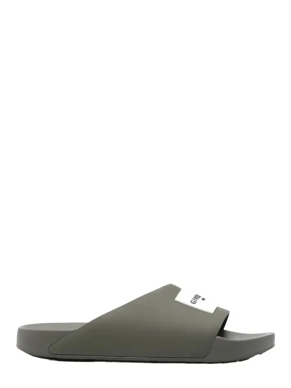 Givenchy Flat Rubber Label Slide Mules - Green