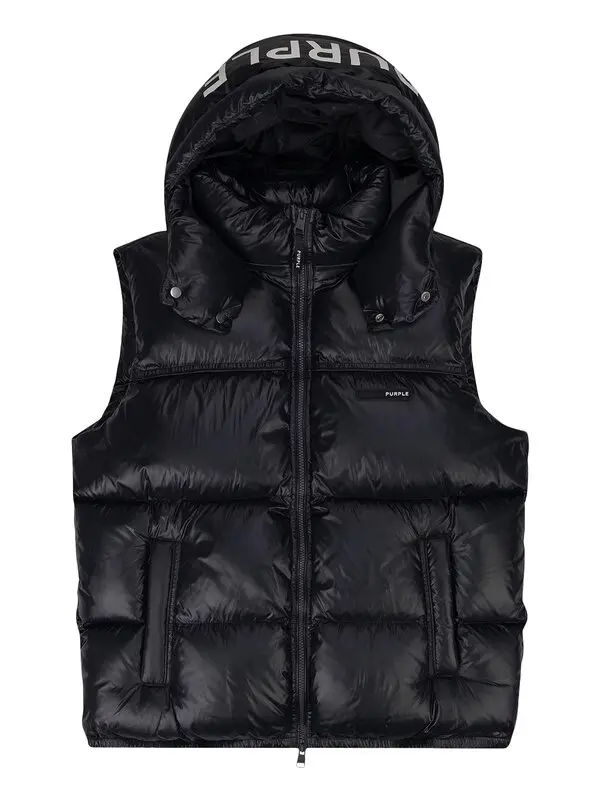 PURPLE BRAND Nylon Snap Off Hood Puffer Vest 'jet - Black