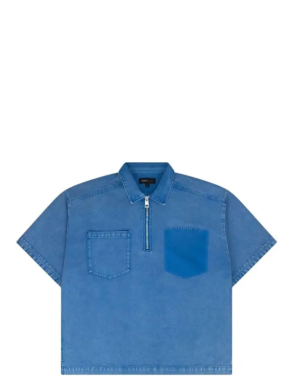PURPLE BRAND Oversize Short-sleeve Zip Polo - Blue