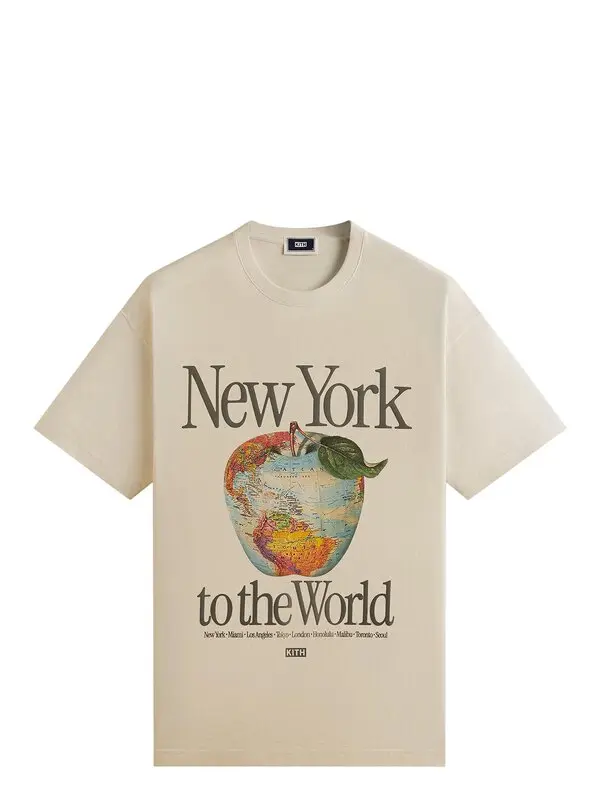 Kith Ny To The World Apple Globe Vintage Tee 'sandrift - Cream