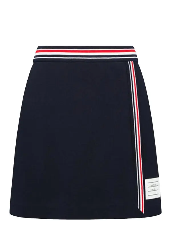 Thom Browne Rwb Stripe Trim Classic Pique Wrap Skirt 'navy - Blue