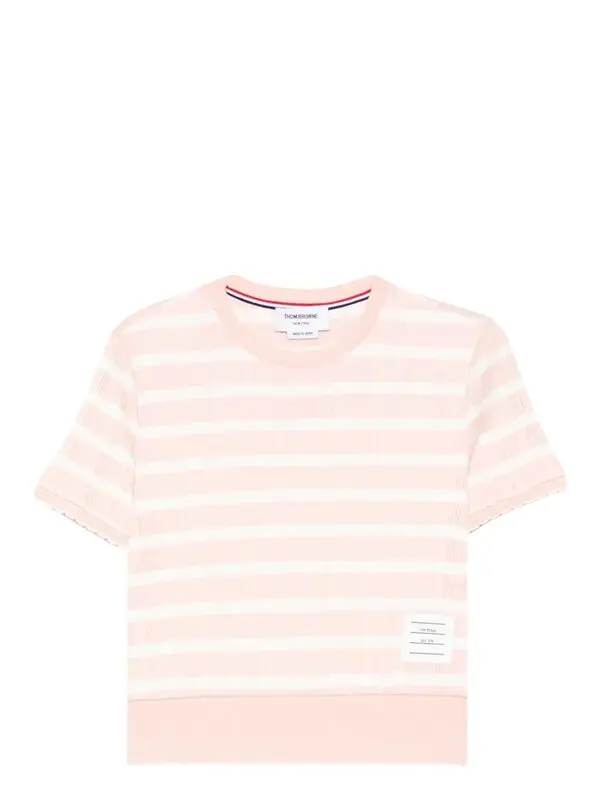 Thom Browne Rib Cuff Scallop Edge Stripe Rib Tee /white - Pink