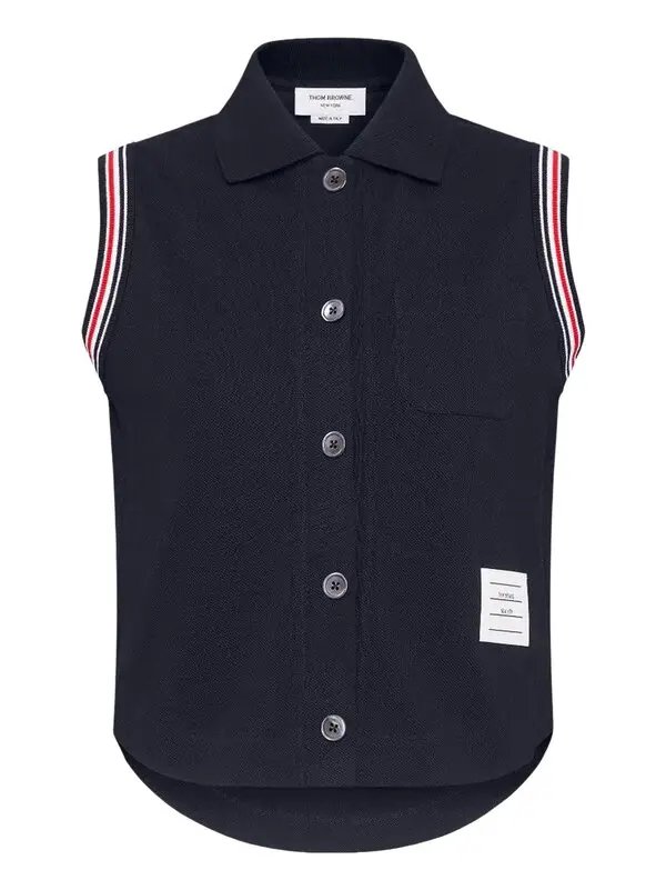 Thom Browne Button-down Classic Pique Rwb Trim Sleeveless Shirt 'navy - Blue