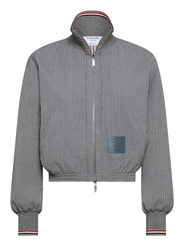 Thom Browne Wool Seersucker Zip-up Track Jacket 'light - Grey