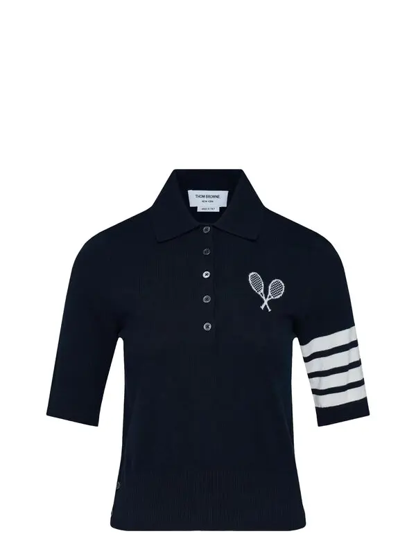 Thom Browne 4 Bar Tennis Racquets Intarsia Polo 'navy - Blue