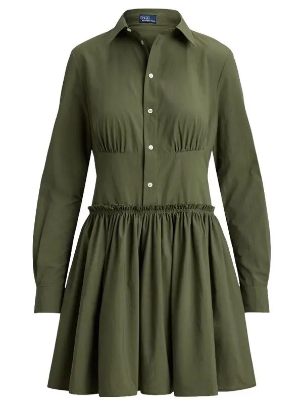 Ralph Lauren Paneled Cotton Canvas Mini Shirtdress - Dense Olive