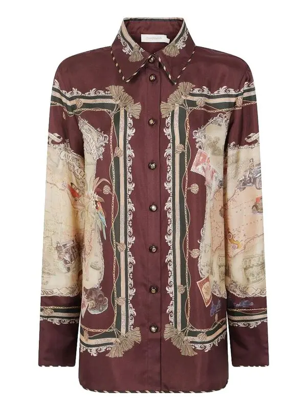 Zimmermann Valiant Printed Silk Shirt - Brown