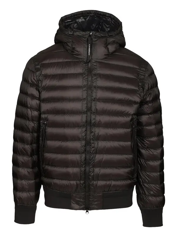 C.P. COMPANY Medium-length Down Jacket With Hood And Zip Closure - Nero