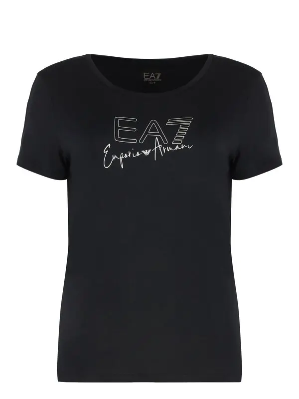 EA7 Crewneck T-shirt With Logo Print - Black