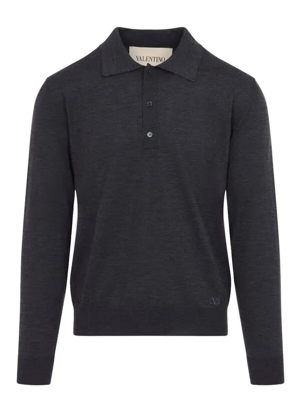 Valentino Garavani S Virgin Wool Knit Polo Sweater - Grey
