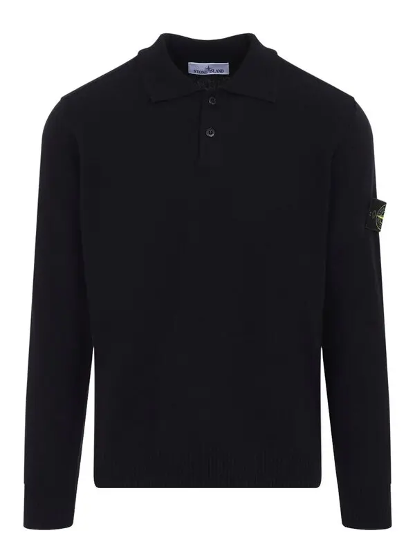 Stone Island Virgin Wool Polo Knit Shirt - Blue