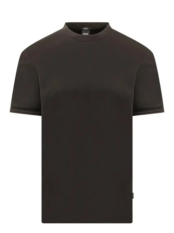 BOSS Giro Neck T-shirt With Cut Sleeves - Black