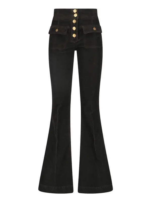 Seafarer High-waist Flared Corduroy Pants With Button Front - Brown