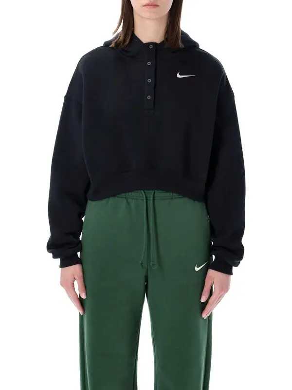 Nike Cropped Oversized Sweatshirt With Henley Placket And Hood - Black