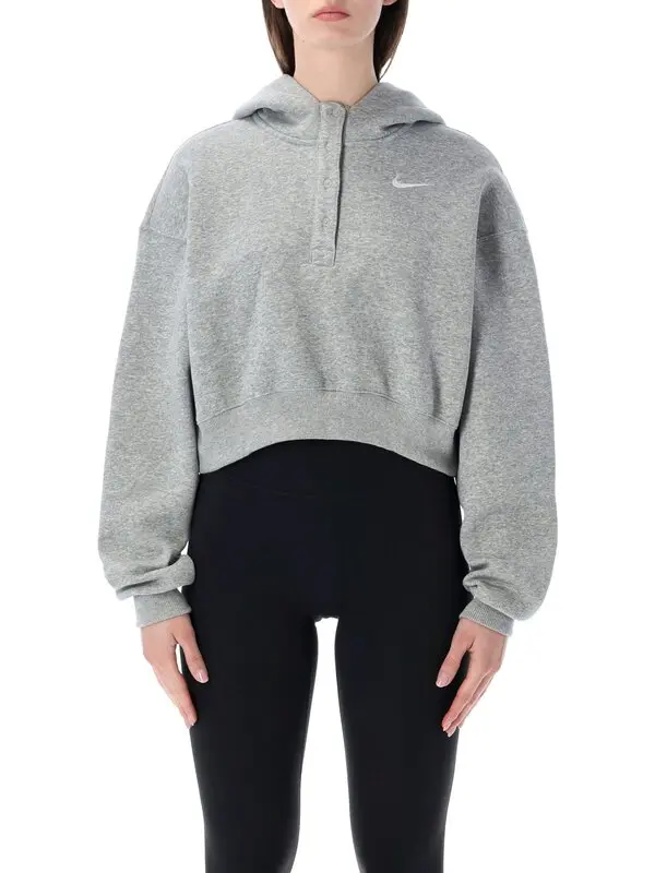 Nike Cropped Oversized Sweatshirt With Button Placket - Grey