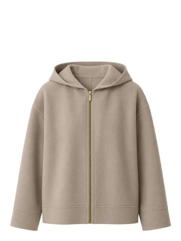 Max Mara Hooded Virgin Wool Zip-up Jacket - Beige