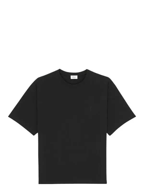 Saint Laurent Oversized Cotton T-shirt With Embroidered Chest Logo - Black