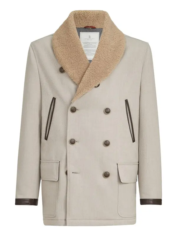Brunello Cucinelli Wool-cashmere Shearling-collar Jacket - Grey