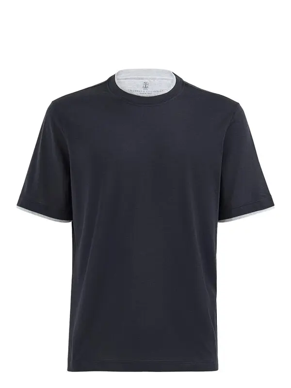 Brunello Cucinelli Silk-cotton Faux-layered T-shirt - Blue