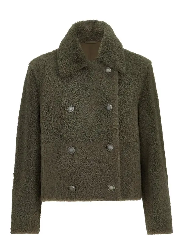 Brunello Cucinelli Shearling Pea Coat - Grey