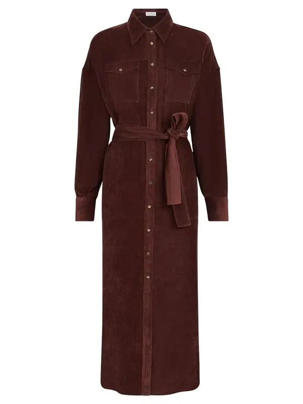 Brunello Cucinelli Corduroy Maxi Shirt Dress - Red