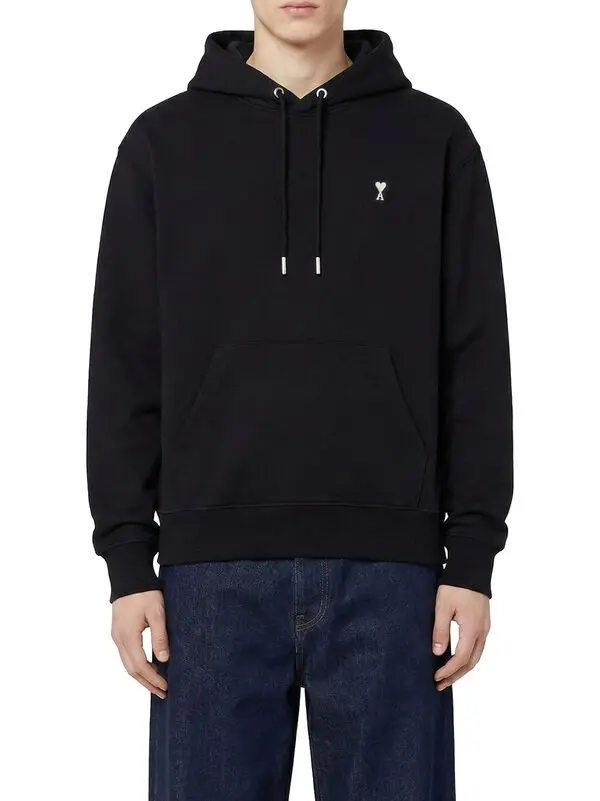 AMI Paris Cotton Hoodie With Contrasting Embroidered Logo - Black