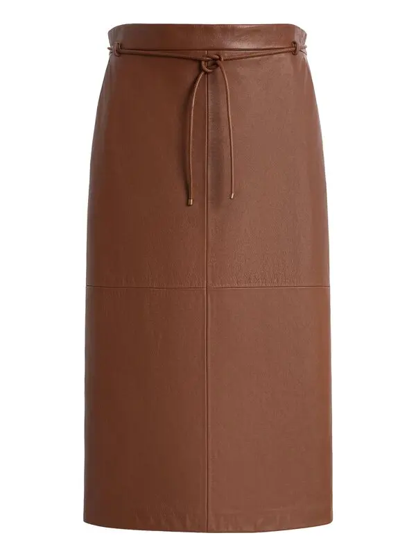 Max Mara Fitted Leather Midi Skirt - Brown