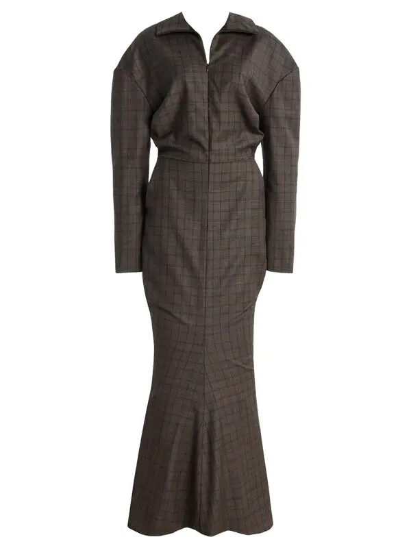THE LATEST Esmeralda Plaid Wool Maxi Dress - Brown