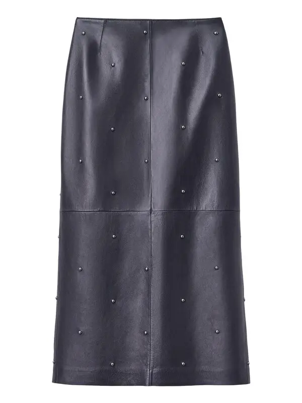 Lafayette 148 New York Studded Leather Column Skirt - Navy