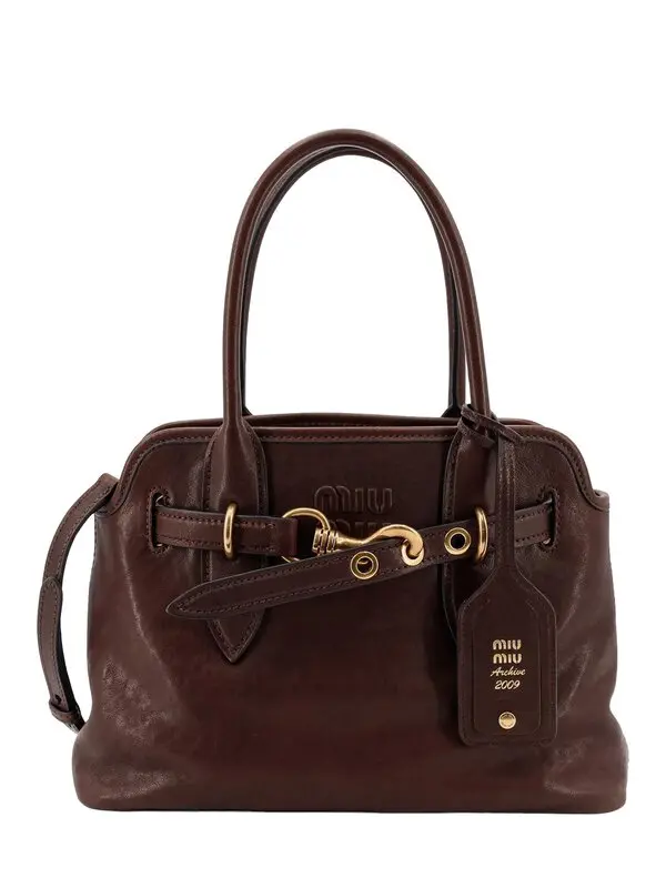 Miu Miu Aventure Leather Handbag With Embossed Lettering Logo - Multicolor