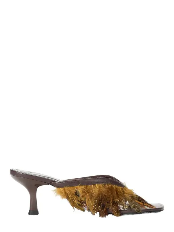 Staud Freja Feathered Leather Sandals - Brown
