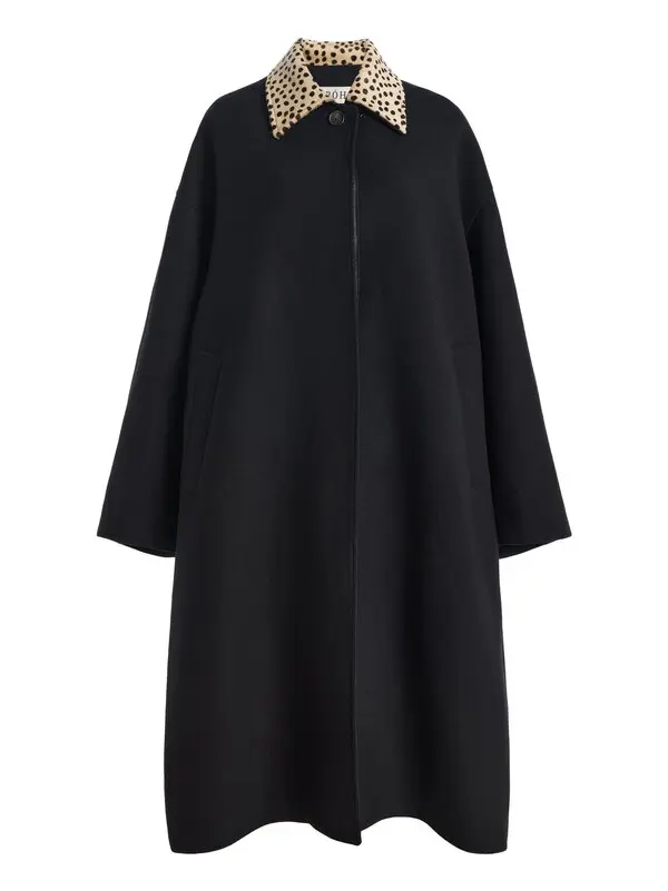 RÓHE Cheetah Collar Wool Coat - Black