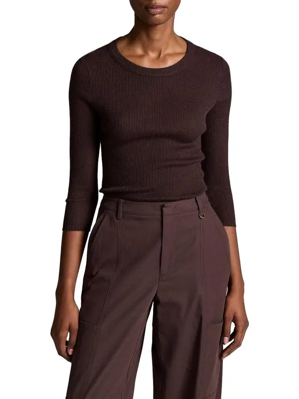 Vince Ribbed Cashmere-silk Three-quarter Sleeve Sweater - Iron