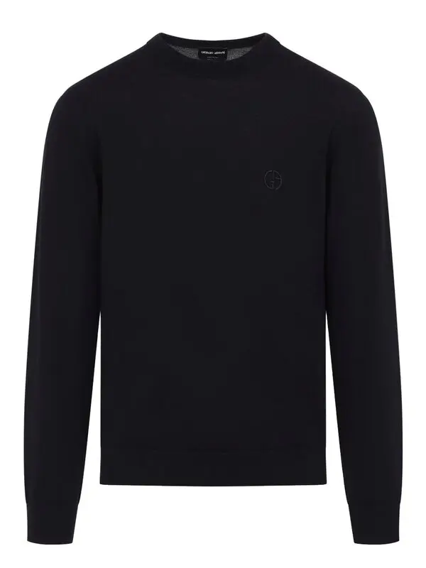 Giorgio Armani Virgin Wool Crew Neck Sweater - Blue