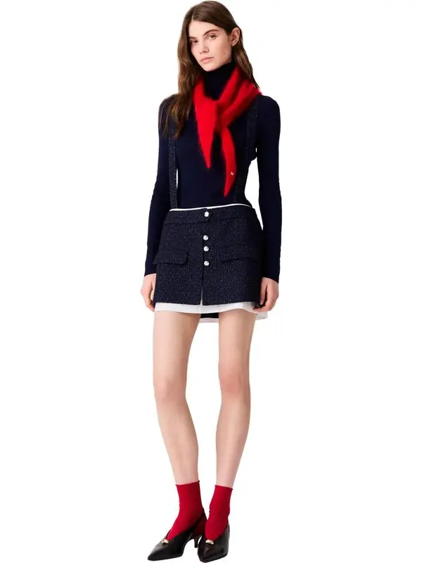 Maje Contrast Tweed Shorts - Navy