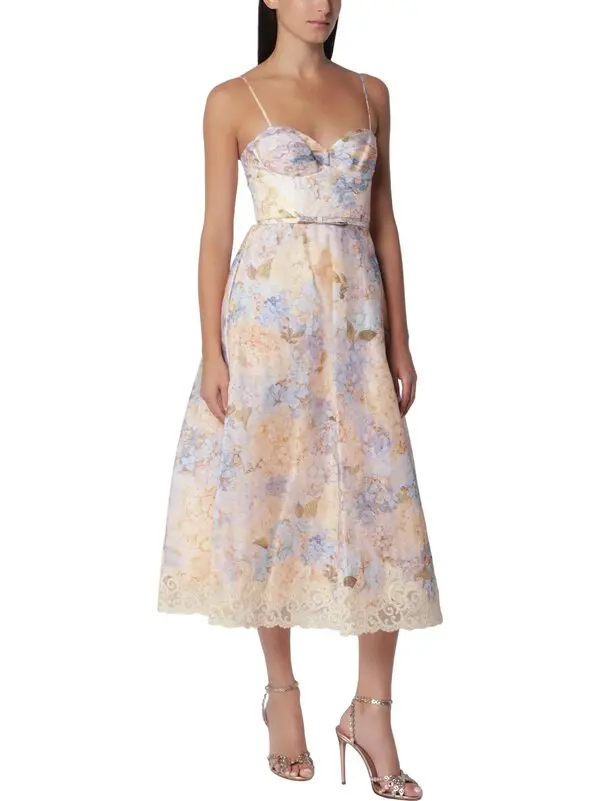 Zimmermann Valiant Hydrangea Silk Linen Midi Dress - Blue