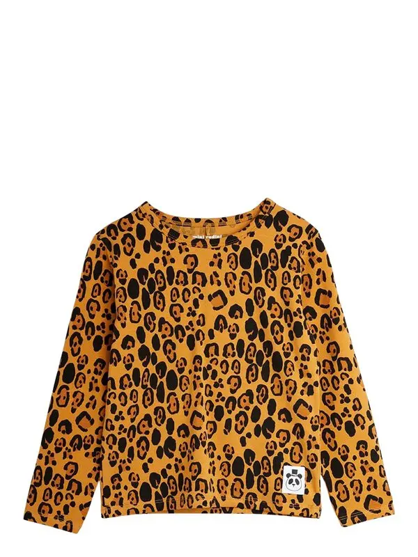 MINI RODINI Leopard Print Long-sleeve Lyocell T-shirt - Beige