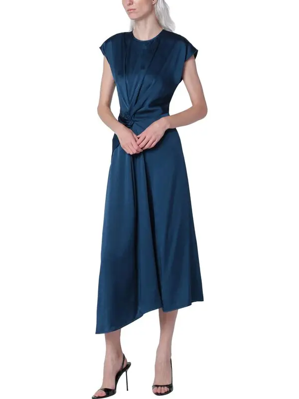 Victoria Beckham Aria Dark Ocean Midi Dress In Satin Crêpe - Blue
