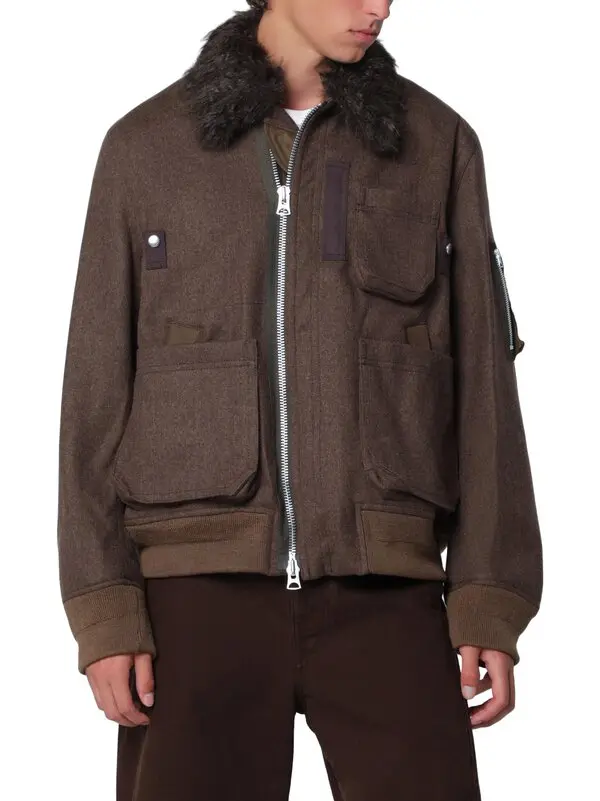 Sacai Melton Wool Blouson Jacket - Brown